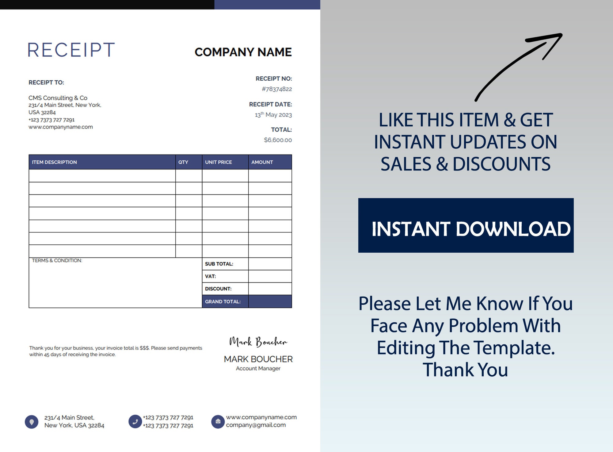 Editable Receipt Template, Rent Receipt Template, Invoice Receipt ...