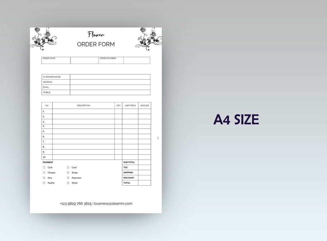 Florist Order Form Template, Editable Order Form Template, Florist ...