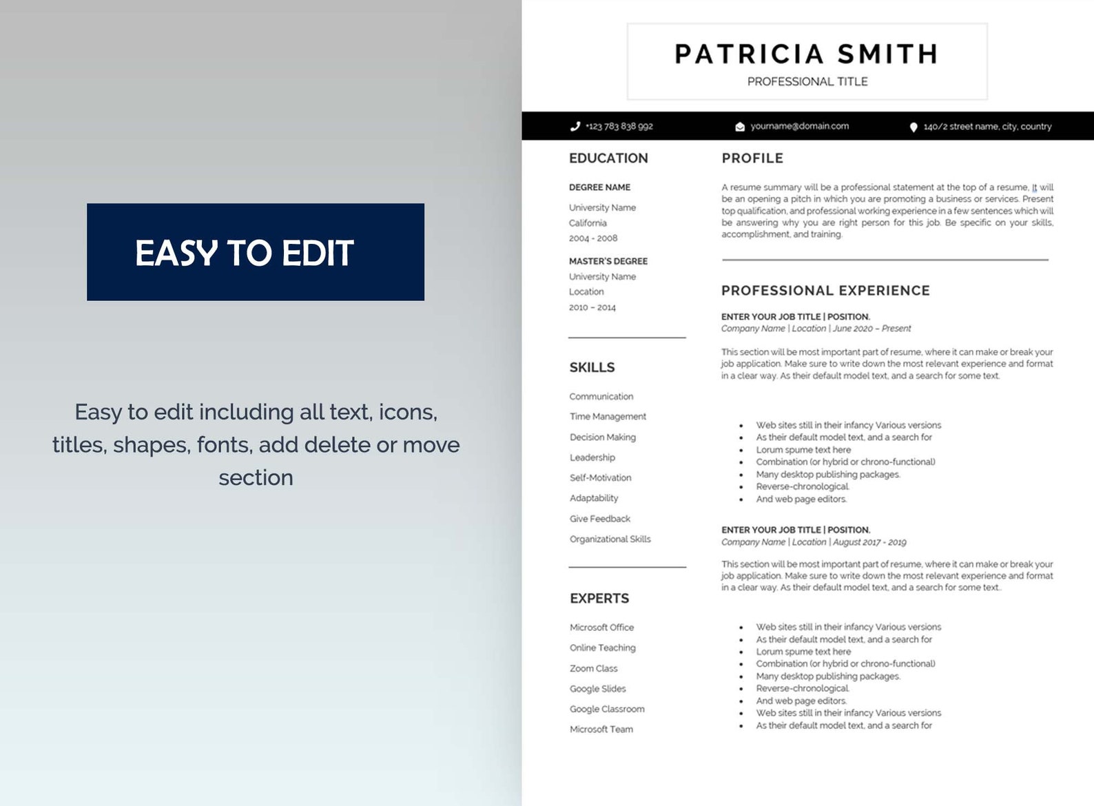 Medical Doctor Resume Template Word, Professional Clean Resume Template ...