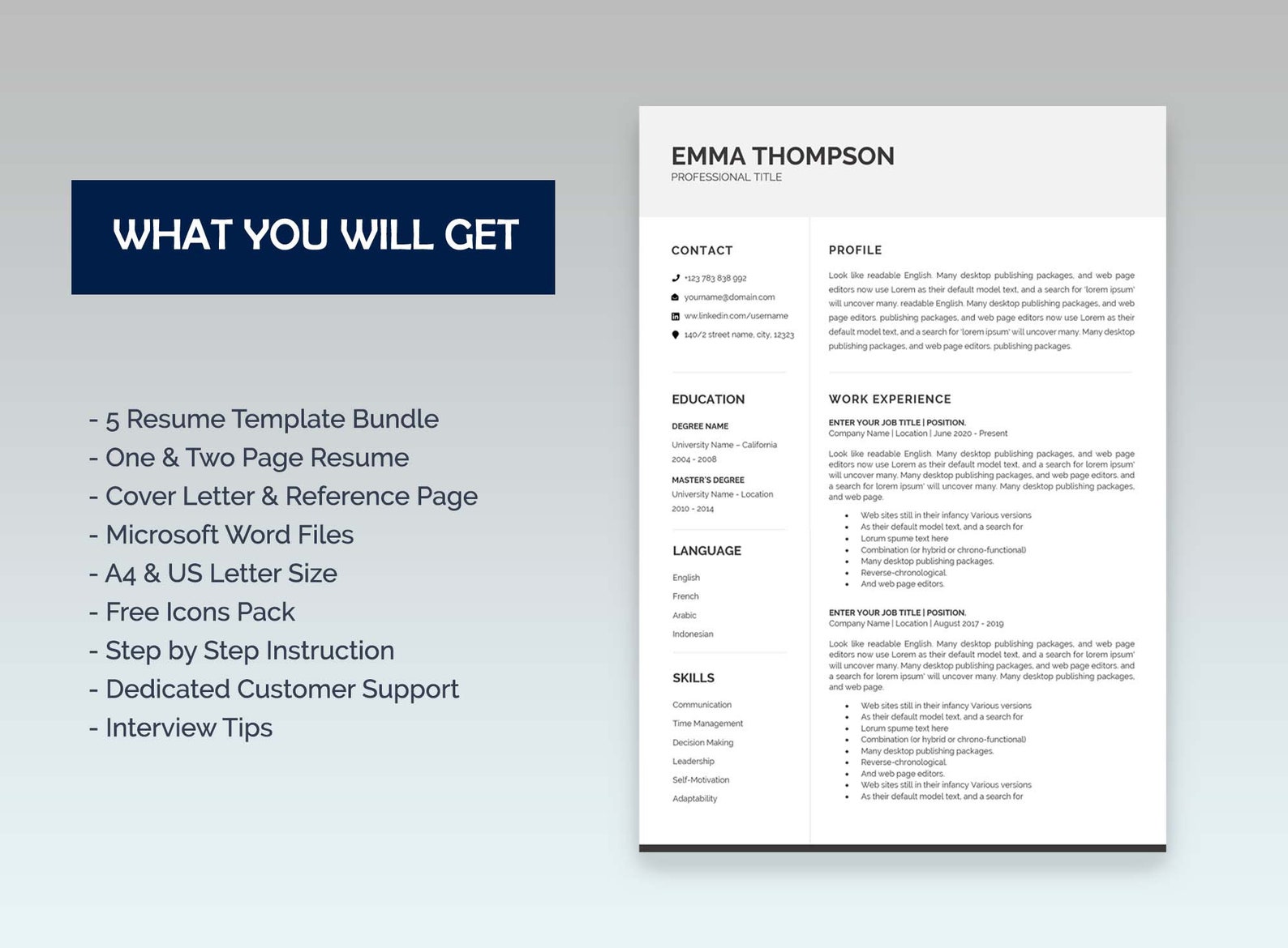 CV Template, Clean Modern Executive Resume Template Bundle, Resume ...