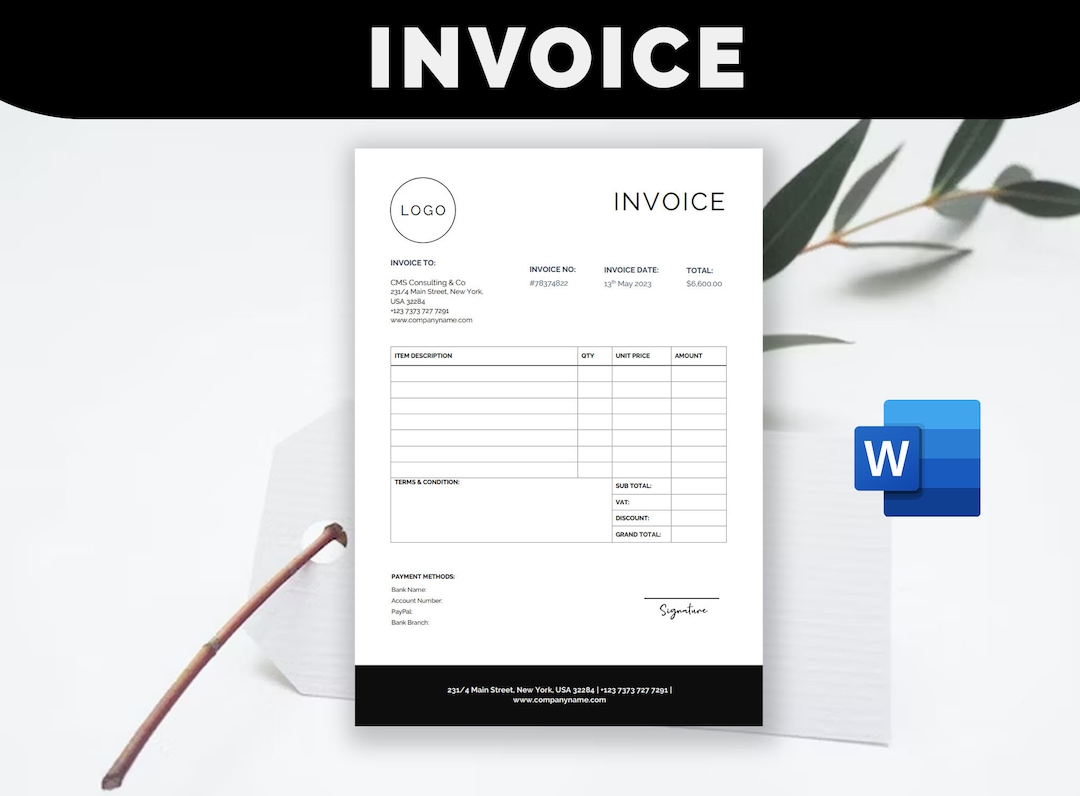Editable Invoice Template Word, Invoice Template for Small Business ...