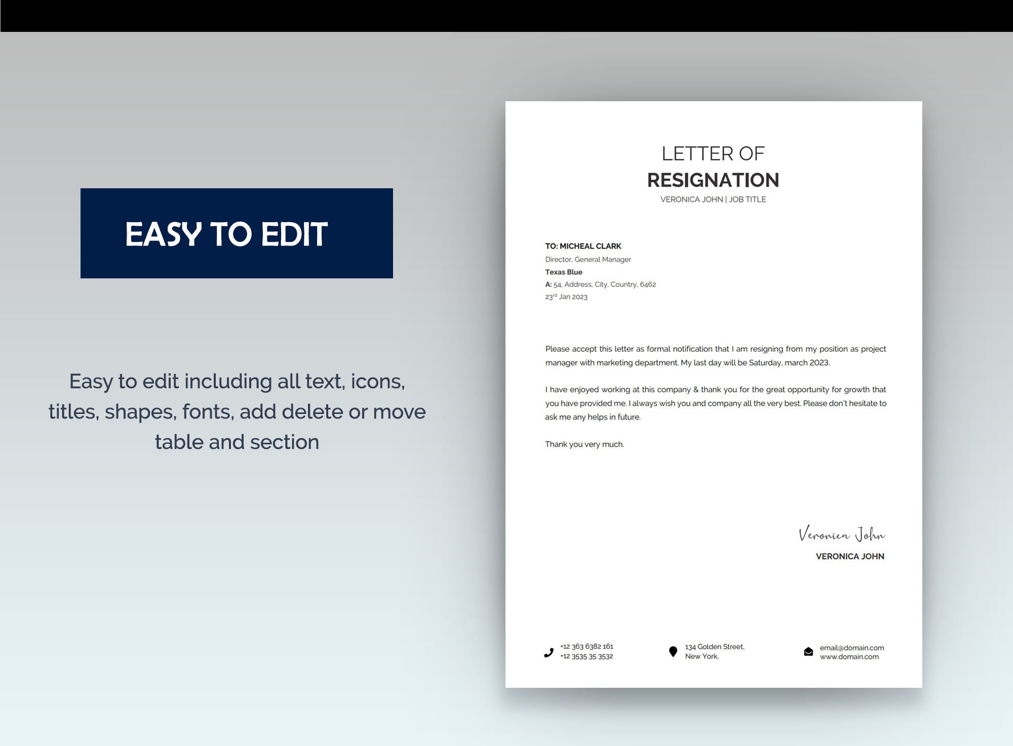 Resignation Letter Template Professional Resignation Letter - Etsy