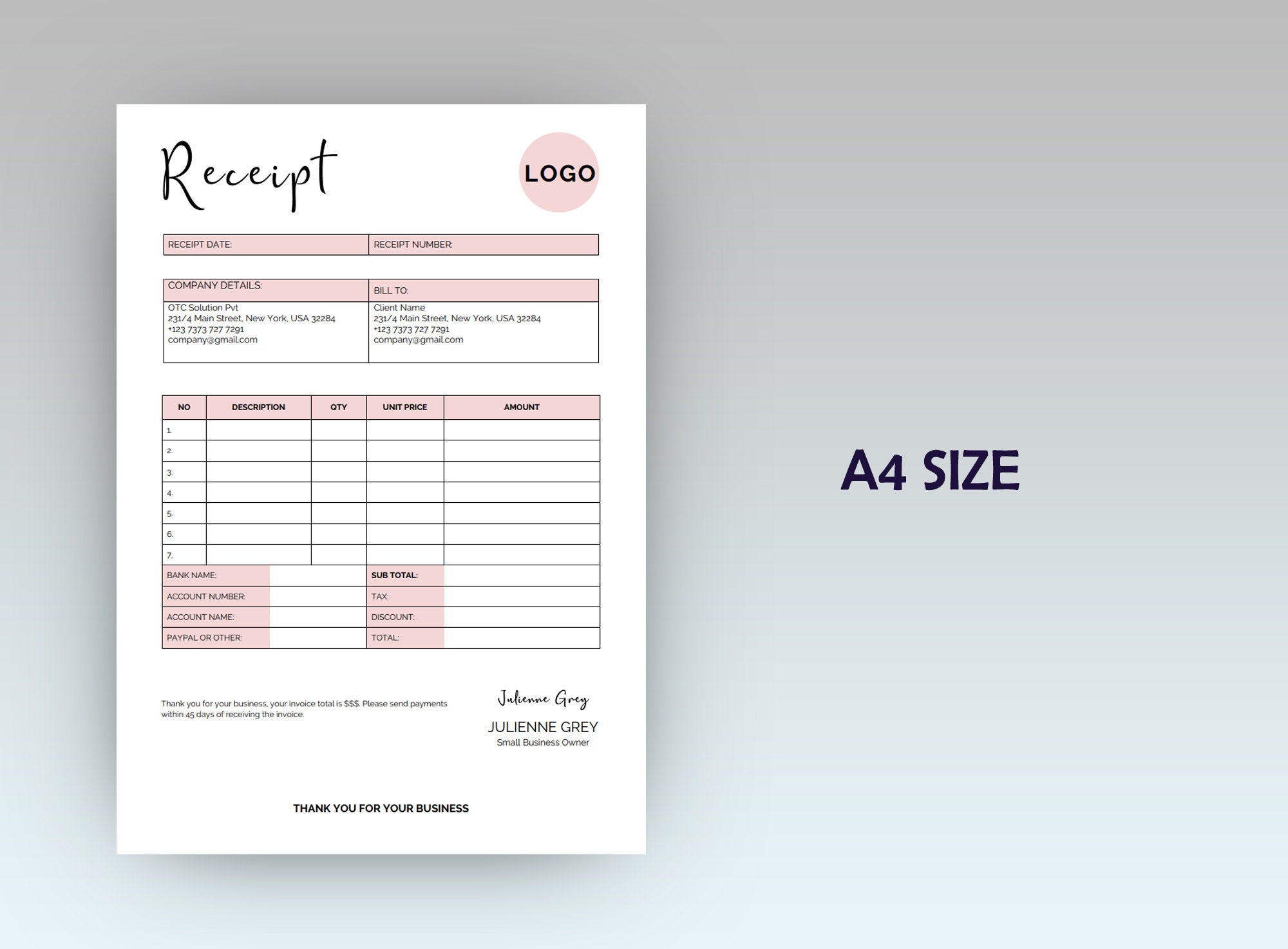 Editable Receipt Template Business Receipt Receipt Template Receipt ...