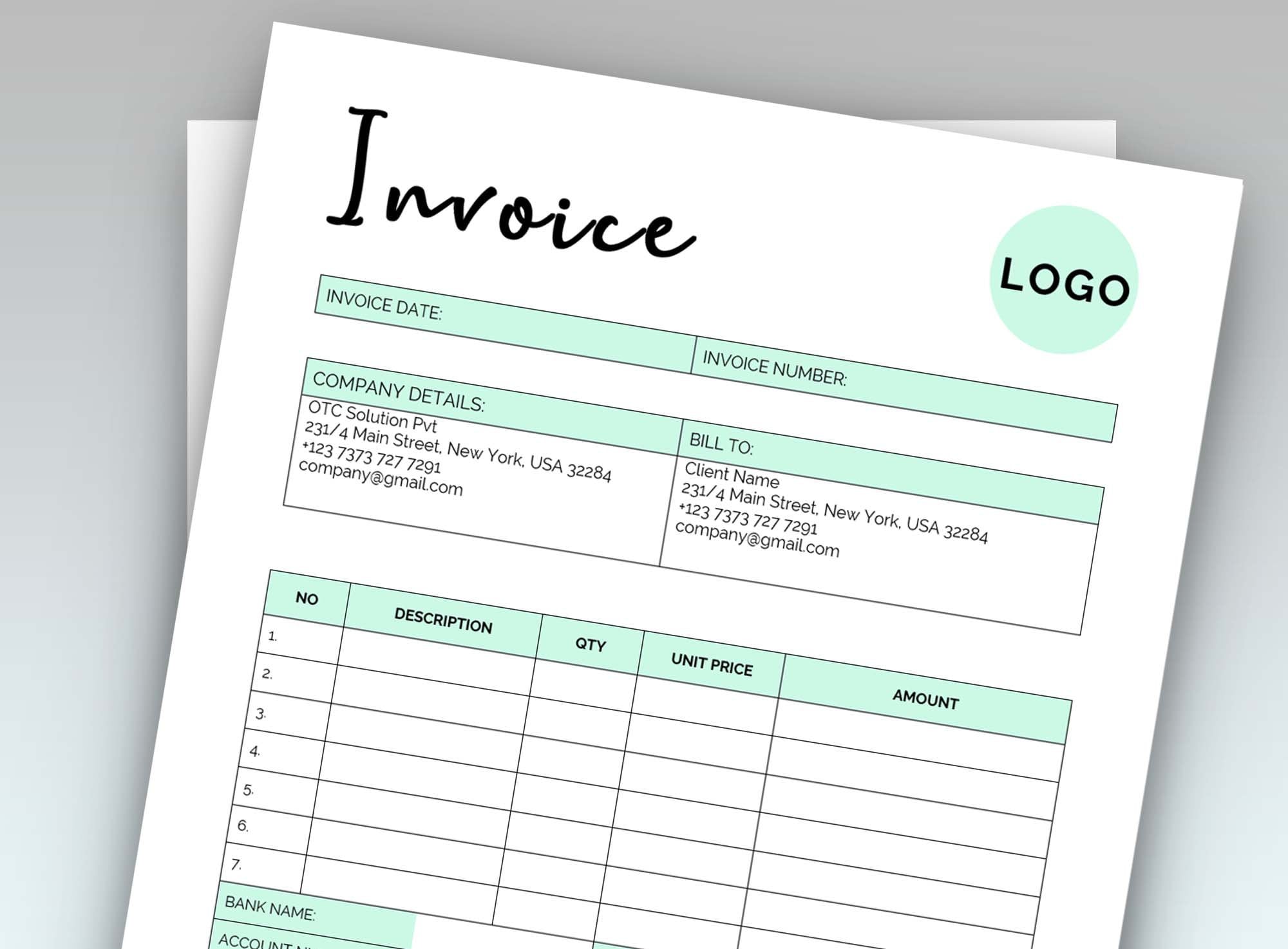 Editable Invoice Template With Logo, Invoice Template for Small ...