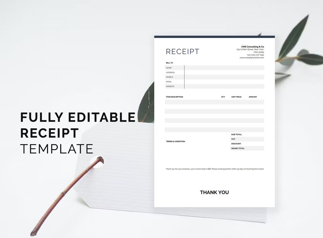 Editable Receipt Template, Receipt Template Small Business, Printable ...