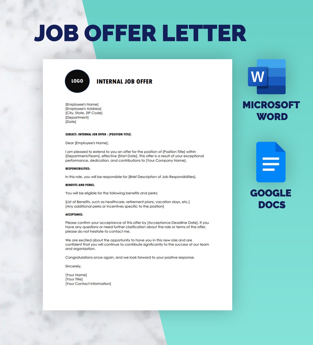 Internal Job Offer Letter, Professional Job Offer Template, Google Docs ...