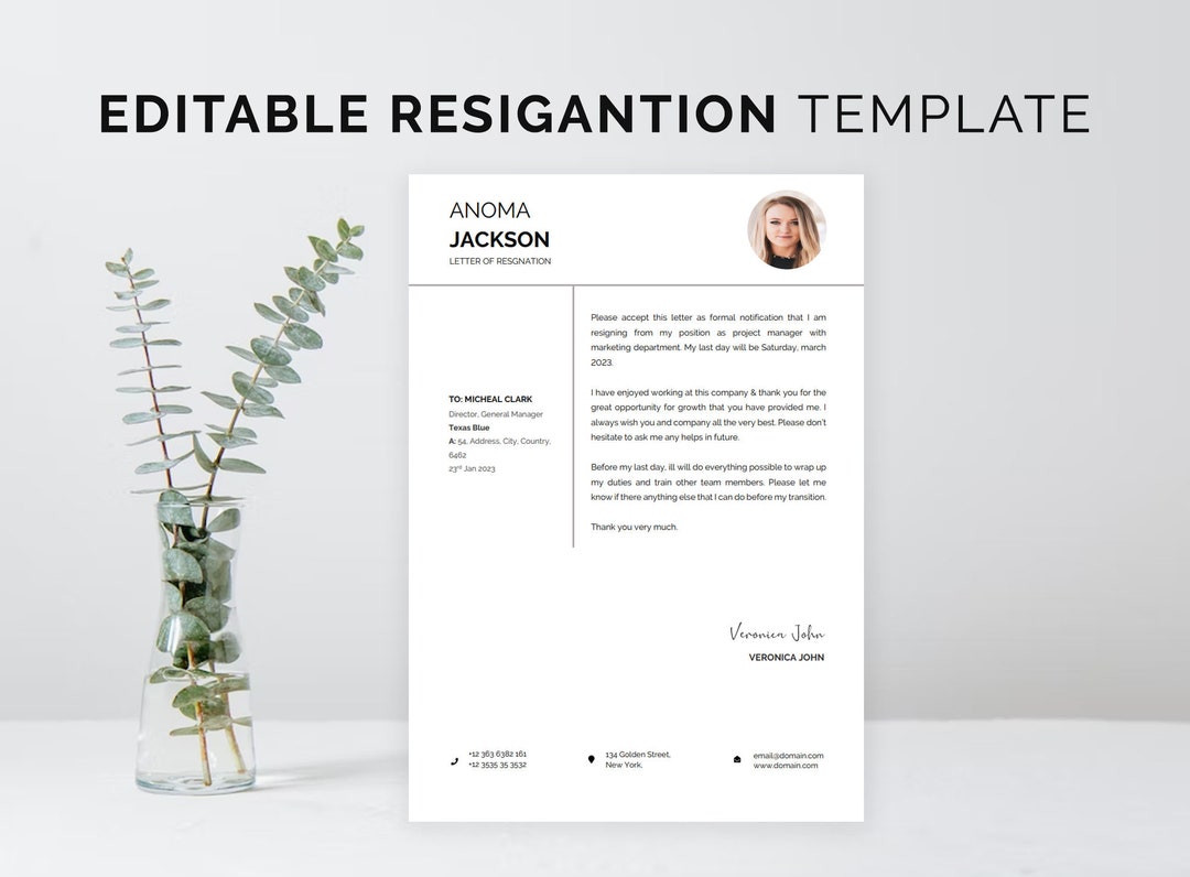 Resignation Letter Professional Resignation Resignation - Etsy