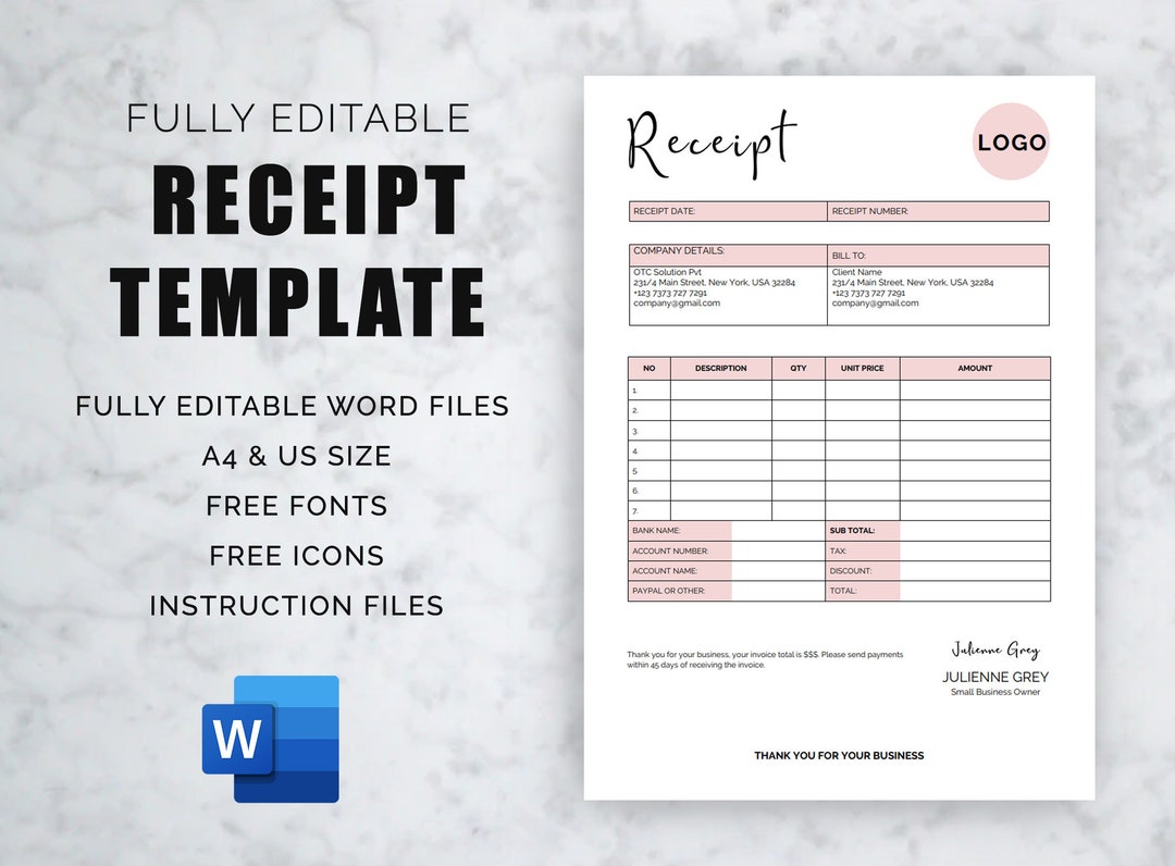 Editable Receipt Template Business Receipt Receipt Template Receipt ...