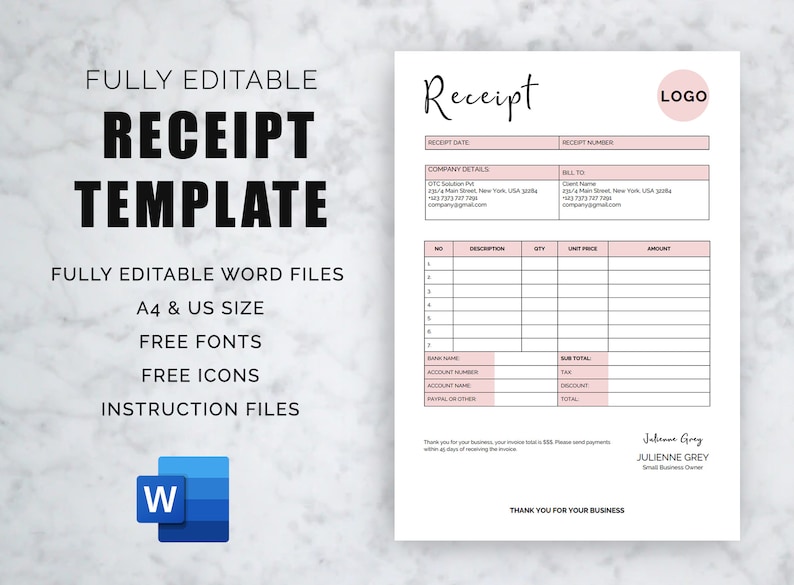 Editable Receipt Template Business Receipt Receipt Template Receipt ...