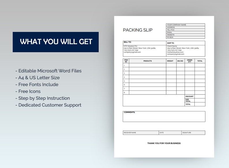 Packing Slip Template, Editable Packing Slip Microsoft Word, Printable ...