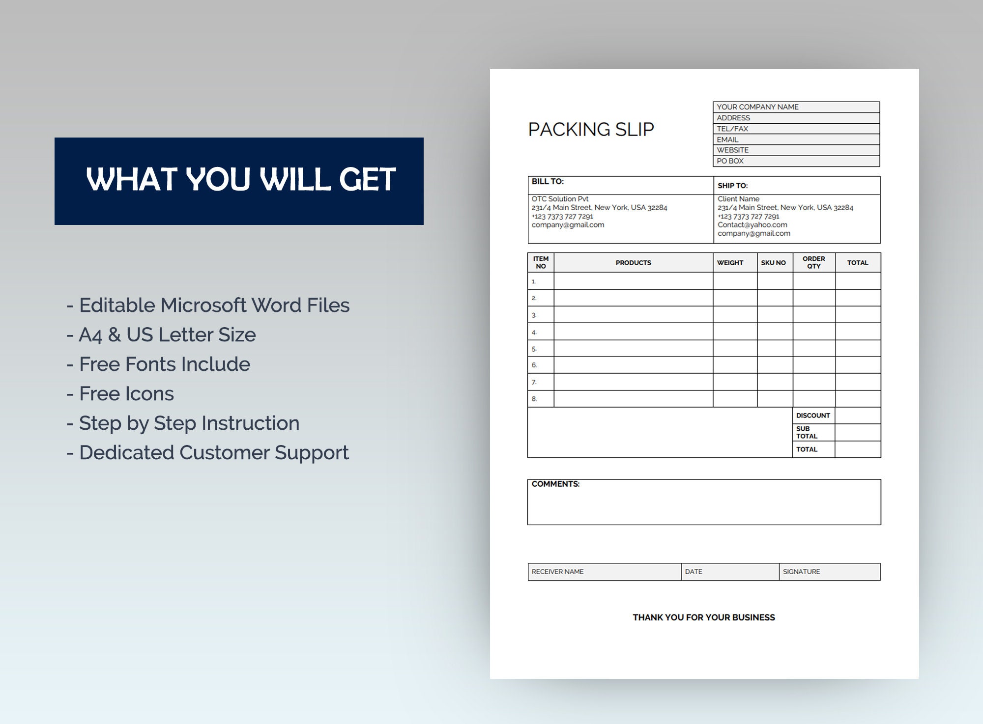 Packing Slip Template, Editable Packing Slip Microsoft Word, Printable ...