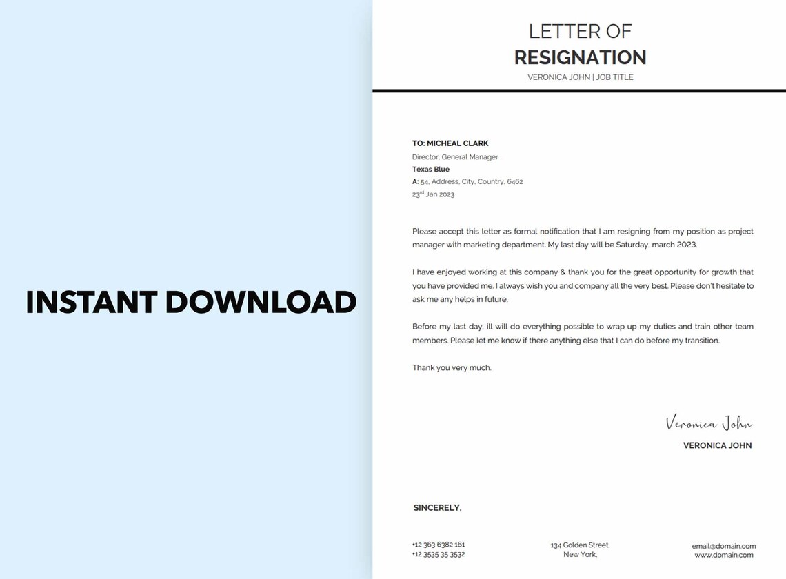 Resignation Letter, Letter of Resignation, Professional Resignation ...