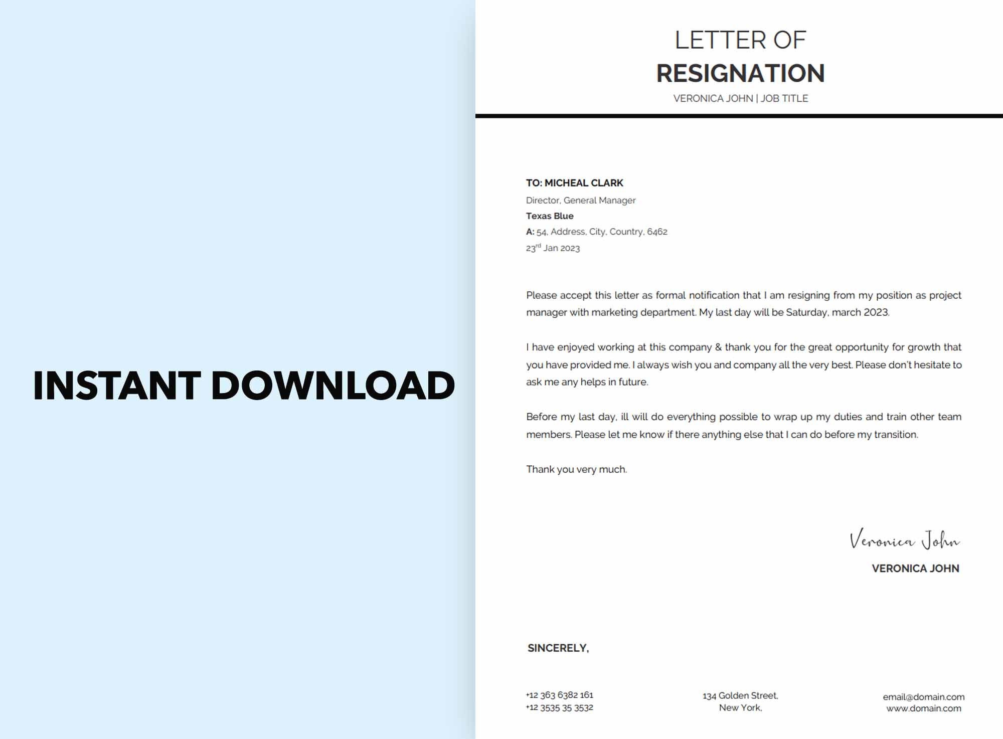 Resignation Letter, Letter of Resignation, Professional Resignation ...