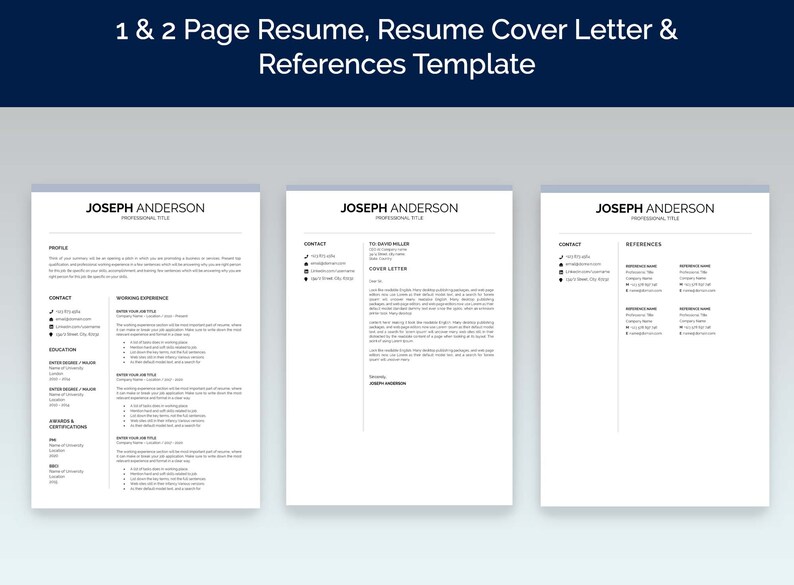 CV Template, Clean Modern Executive Resume Template Bundle, Resume ...