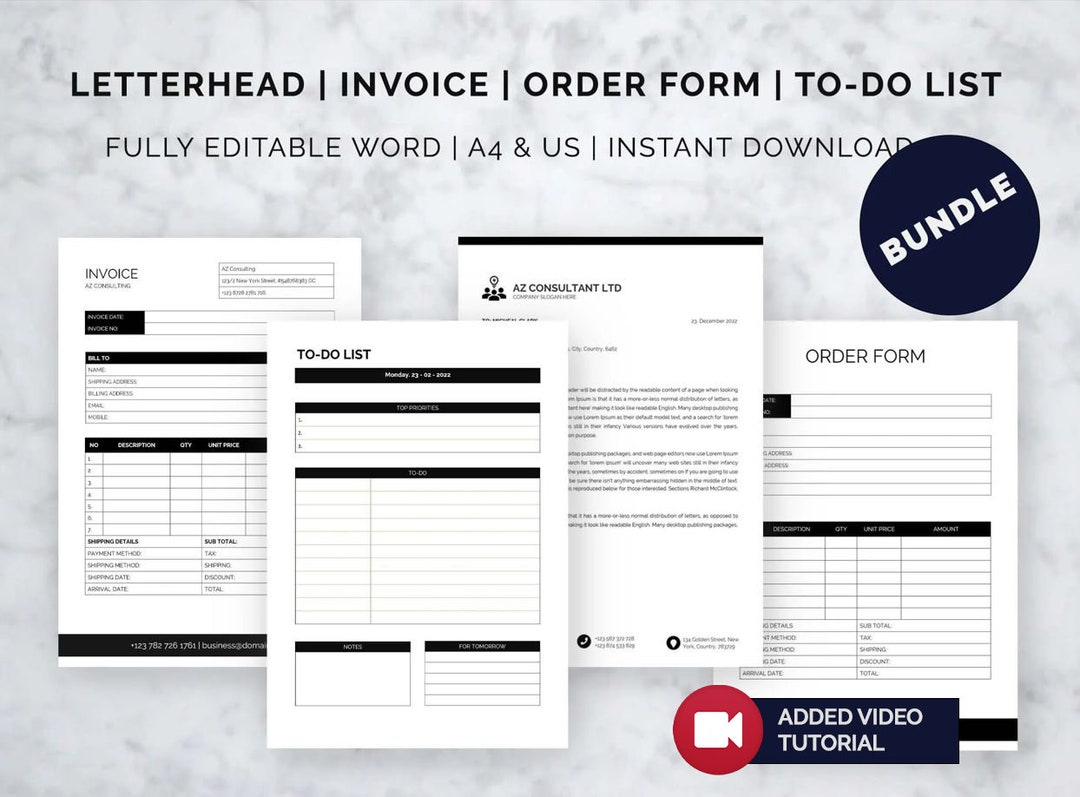 Business Bundle Word, Company Letterhead Template, Letterhead for ...