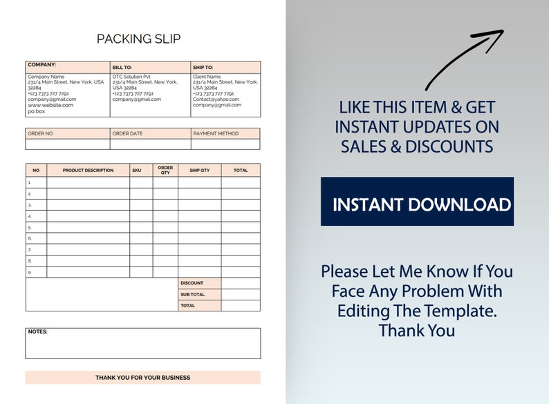 Packing Slip Template, Editable Packing Slip Word Packing List Template ...