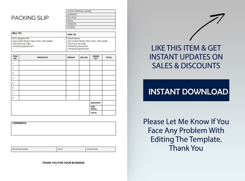Packing Slip Template, Editable Packing Slip Microsoft Word, Printable ...