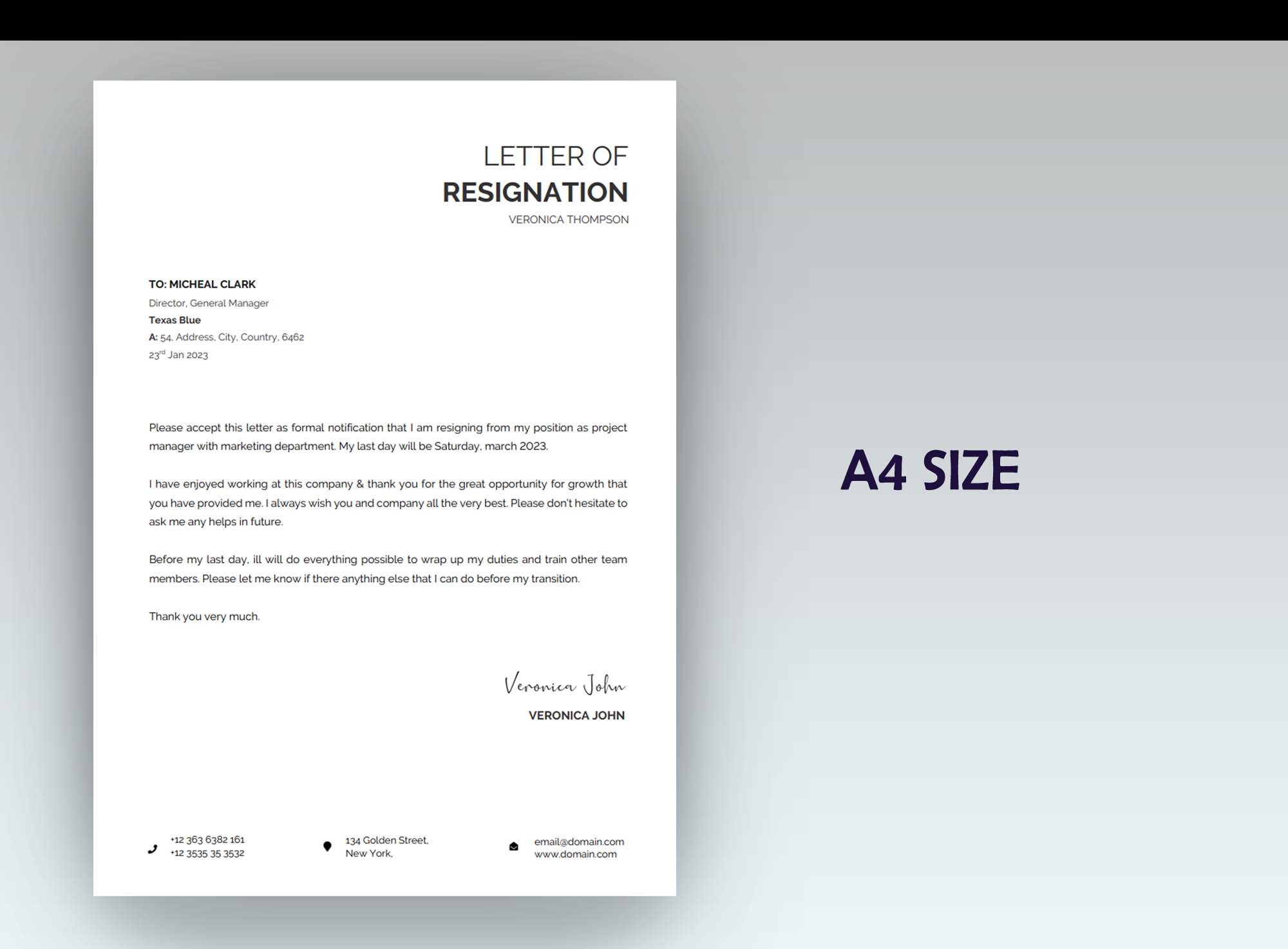 Resignation Letter Template Professional Resignation Letter - Etsy UK