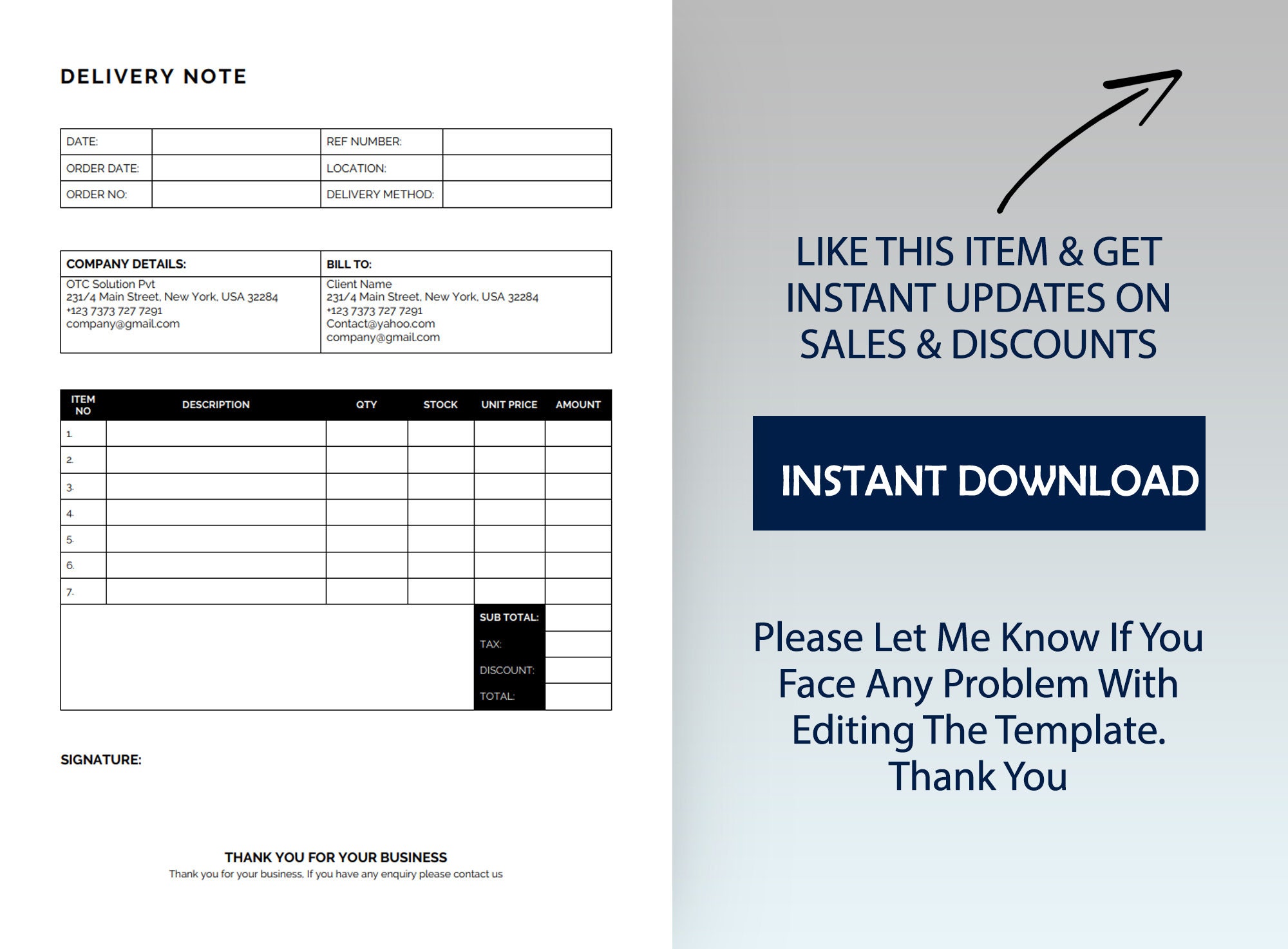 Delivery Note Template, Modern Delivery Note Example, Digital Delivery ...