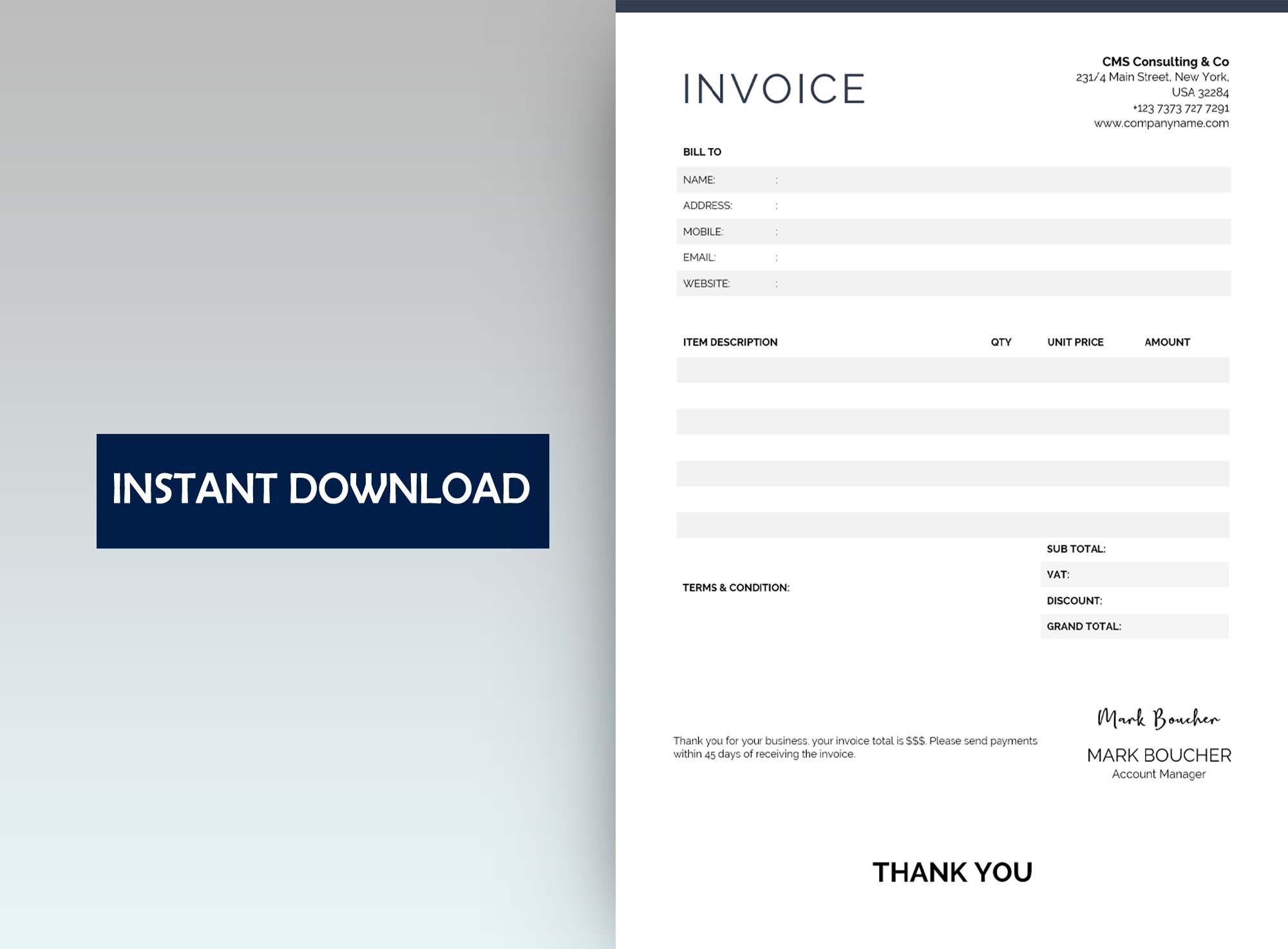Modern Printable Invoice Template, Invoice Template Word, Business ...