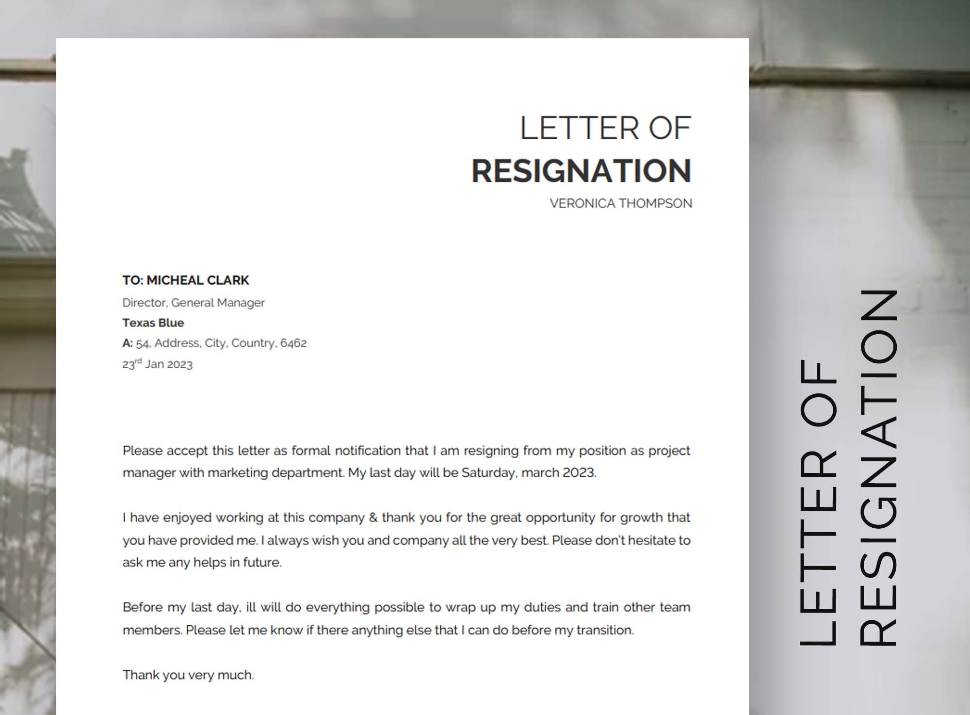 Resignation Letter Template Professional Resignation Letter - Etsy ...