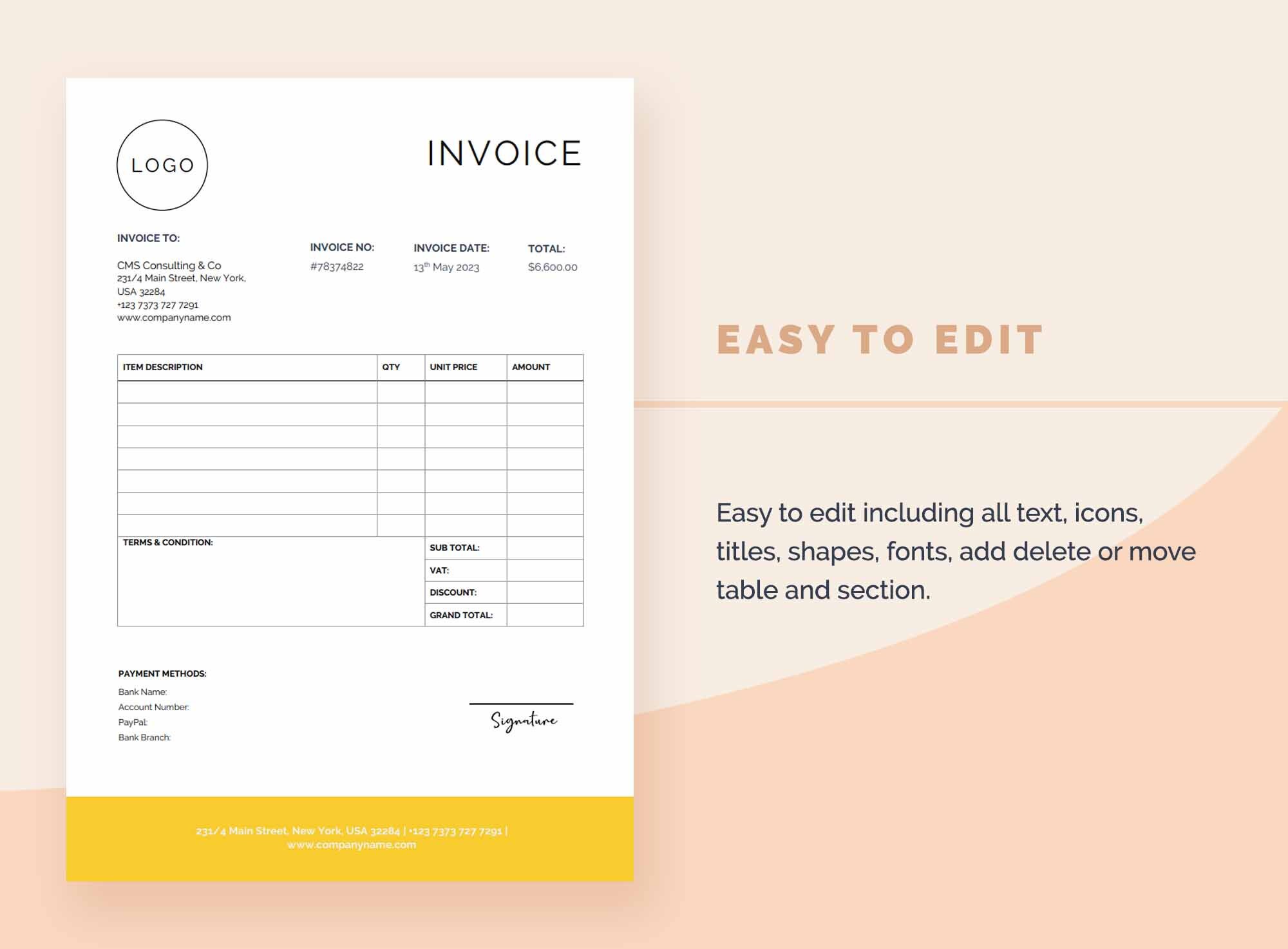 Invoice Template Word Editable Invoice Template Invoice Etsy