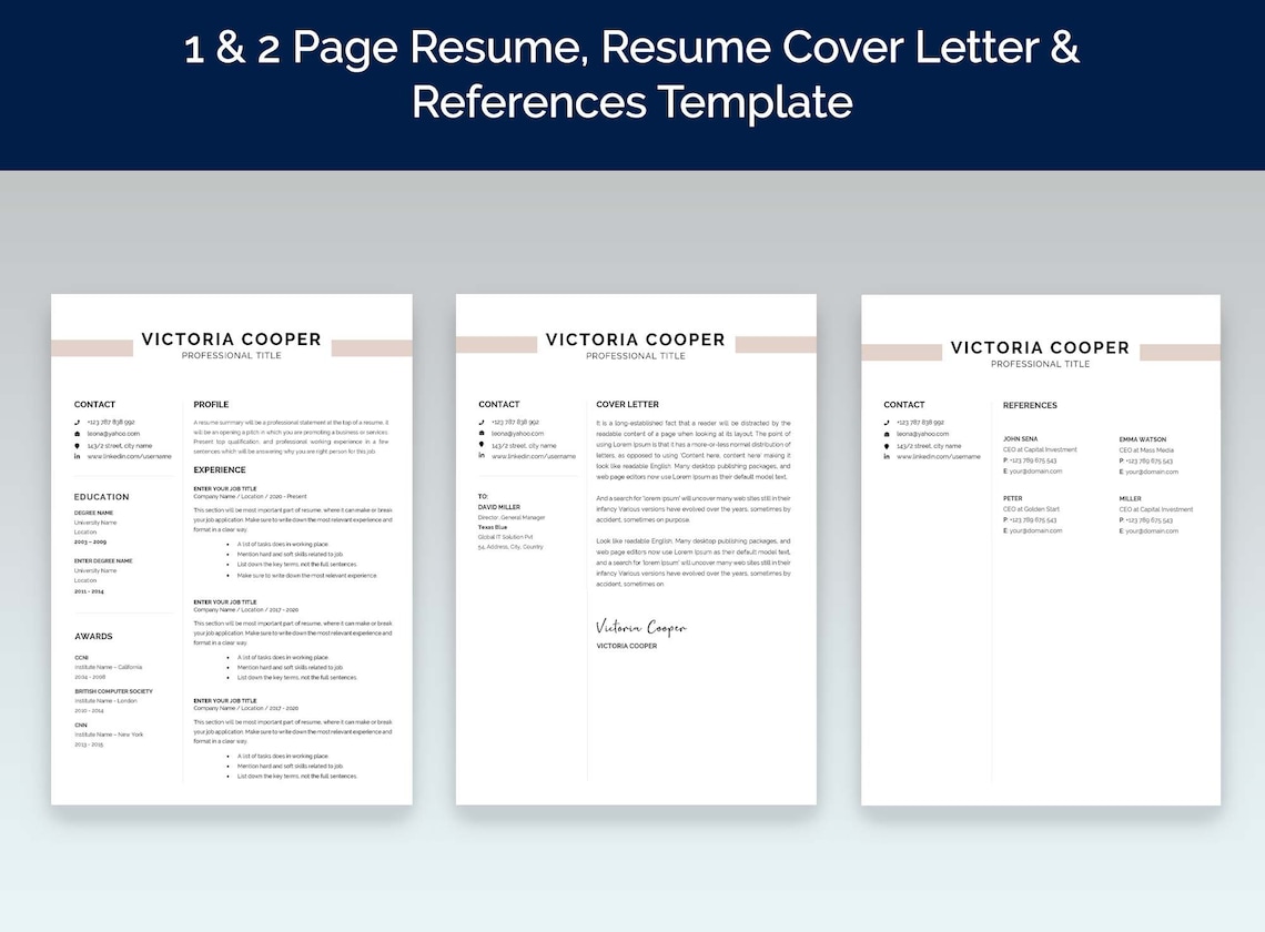 CV Template, Clean Modern Executive Resume Template Bundle, Resume ...