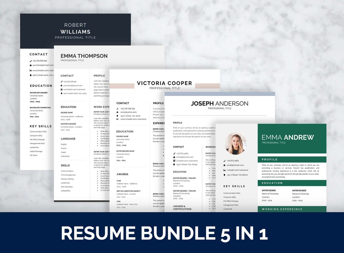 CV Template, Clean Modern Executive Resume Template Bundle, Resume ...