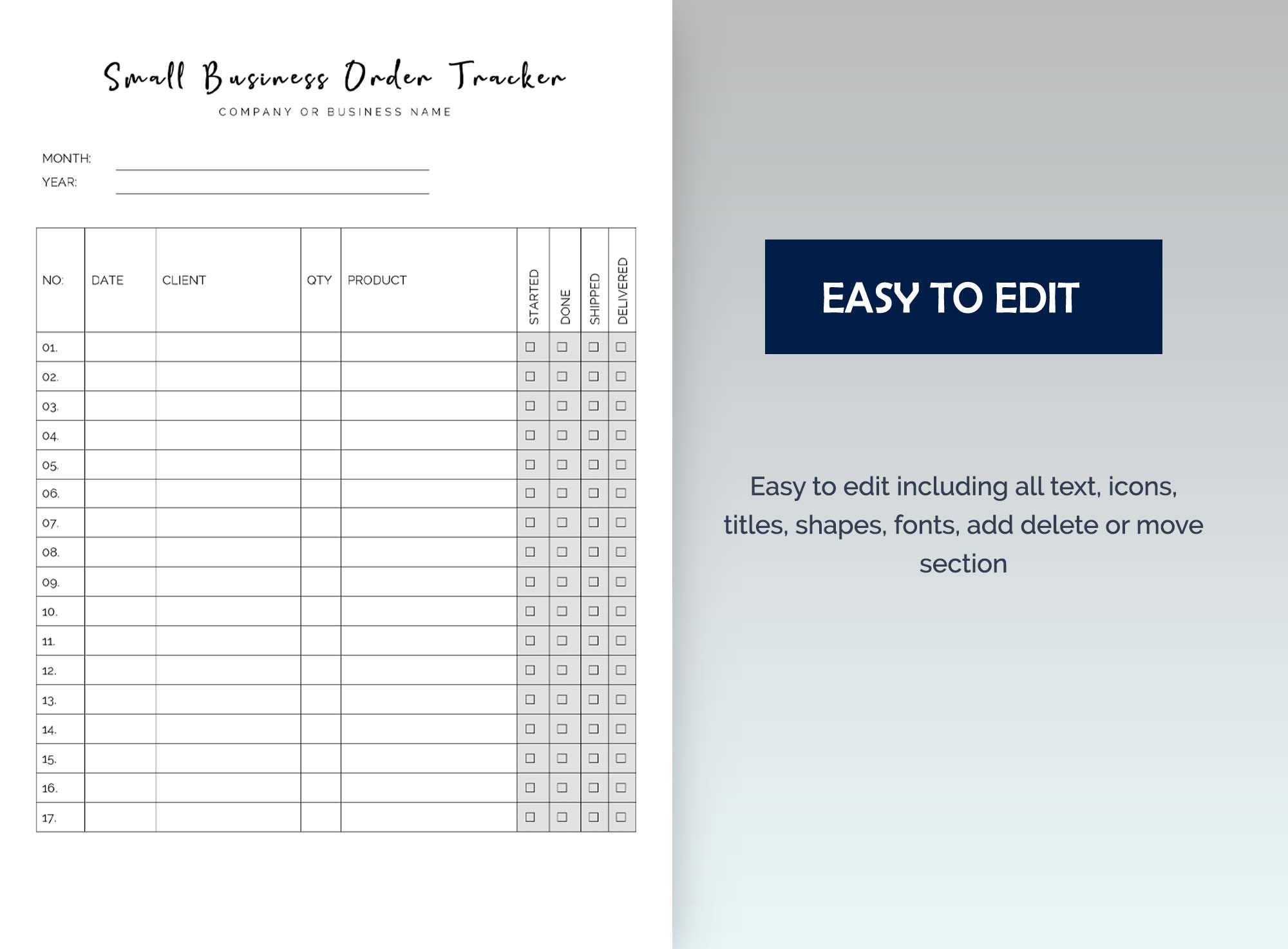 Order Tracker Printable, Editable Order Tracker Form, Small Business ...