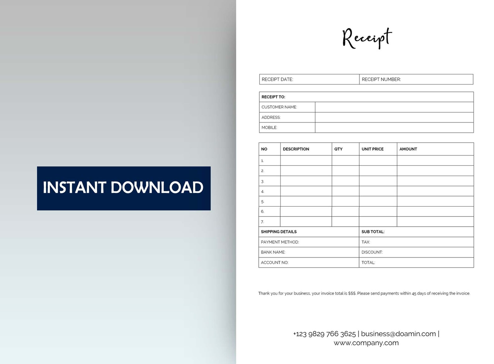 RECEIPT TEMPLATE Editable Word Google Docs Fully Editable - Etsy UK