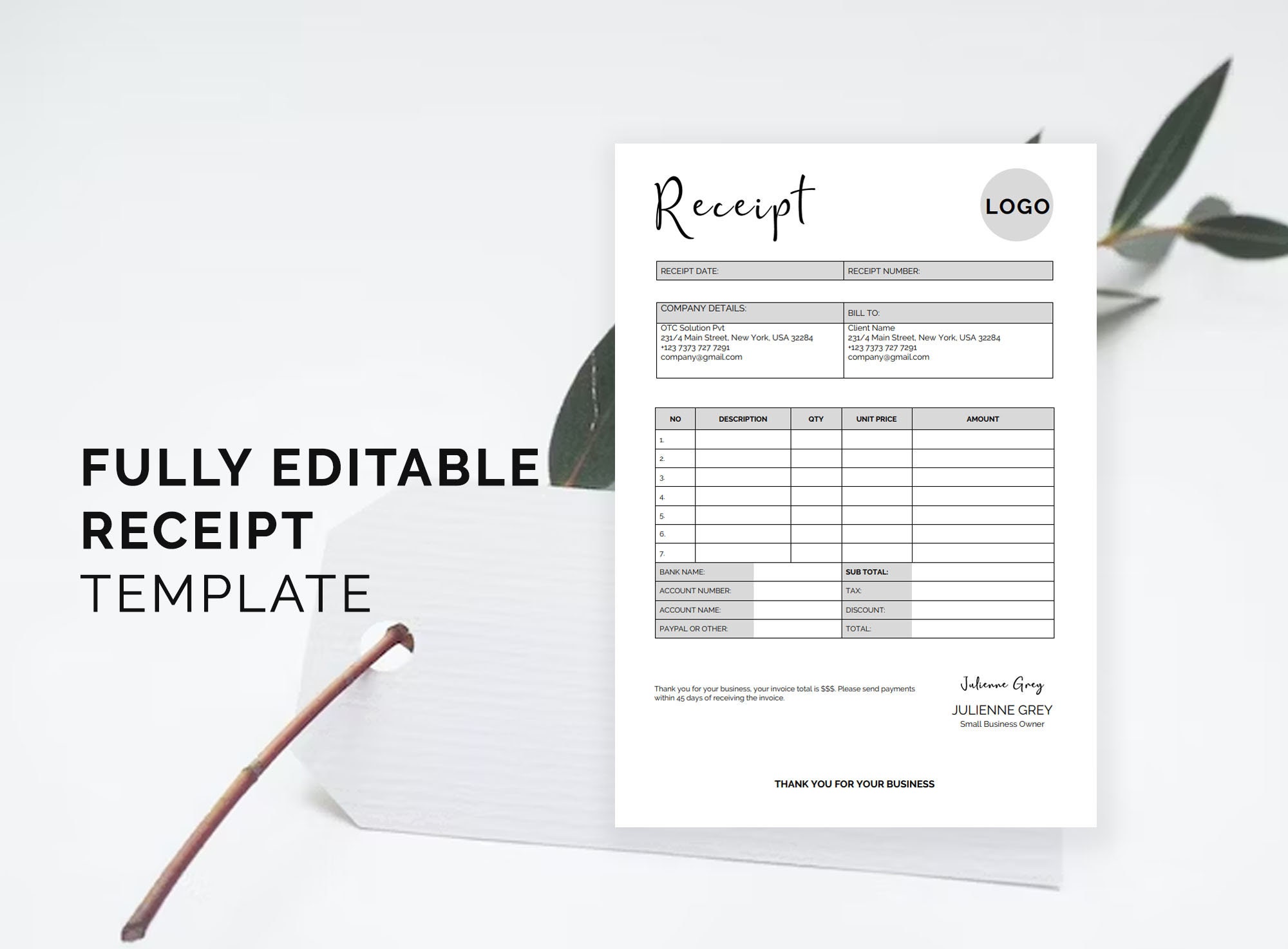 Restaurant Receipt Template