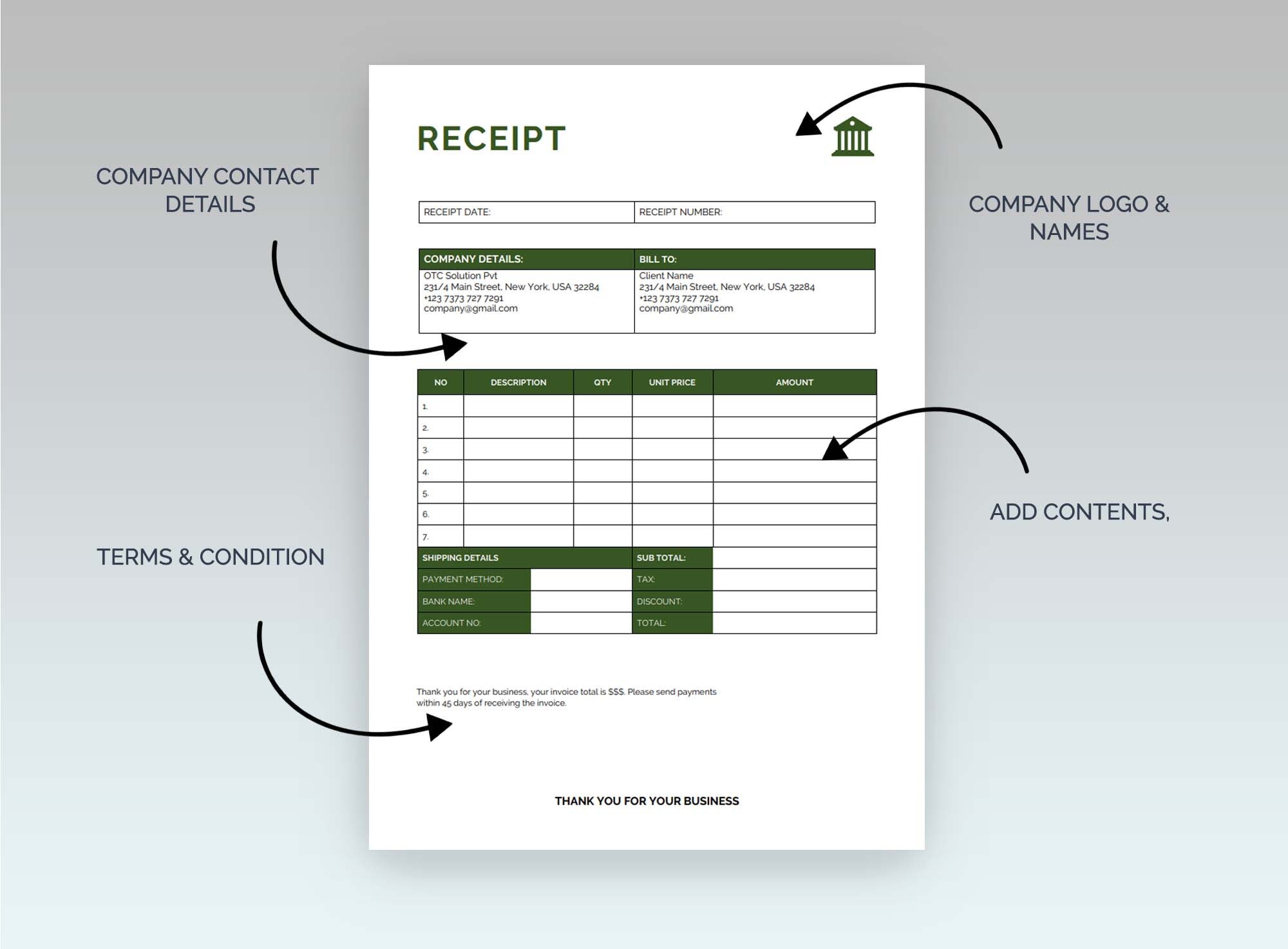 Editable Receipt Template, Receipt Template Small Business, Receipt ...