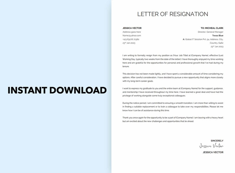 Resignation Letter Template, Notice Letter, Letter of Resignation ...