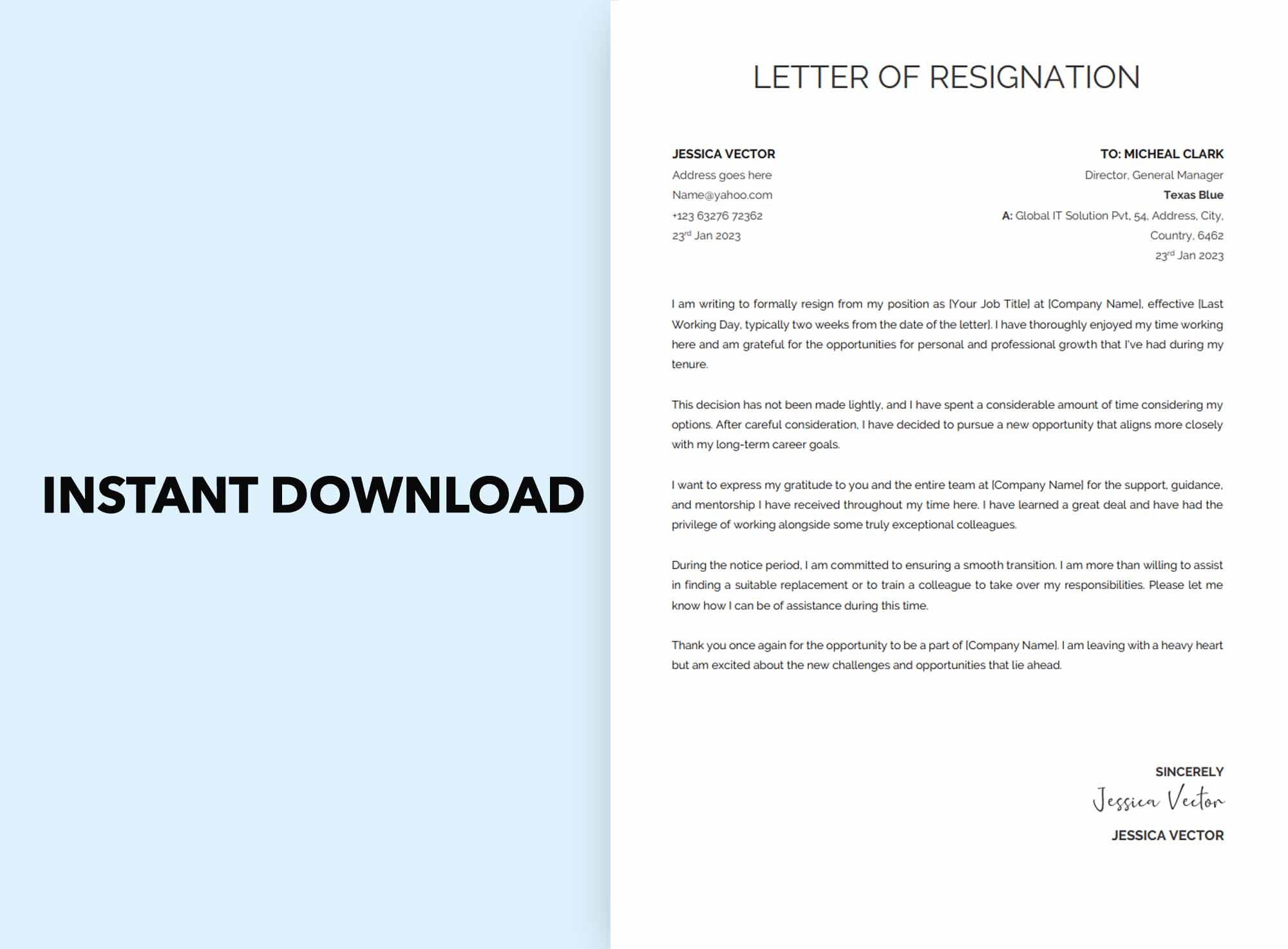 Resignation Letter Template, Notice Letter, Letter of Resignation ...