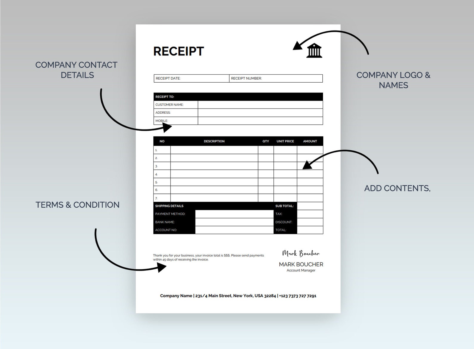 Receipt Template, Editable Receipt Template, Business Receipt, Invoice ...