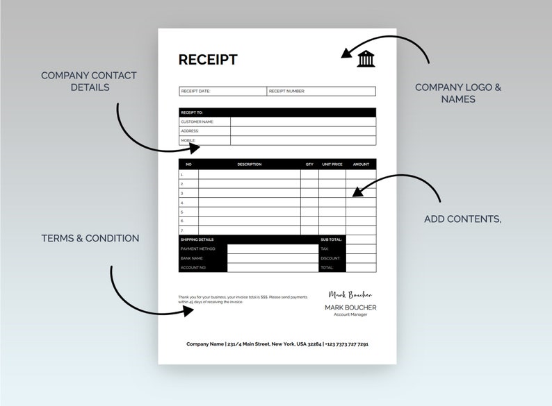 Receipt Template, Editable Receipt Template, Business Receipt, Invoice ...