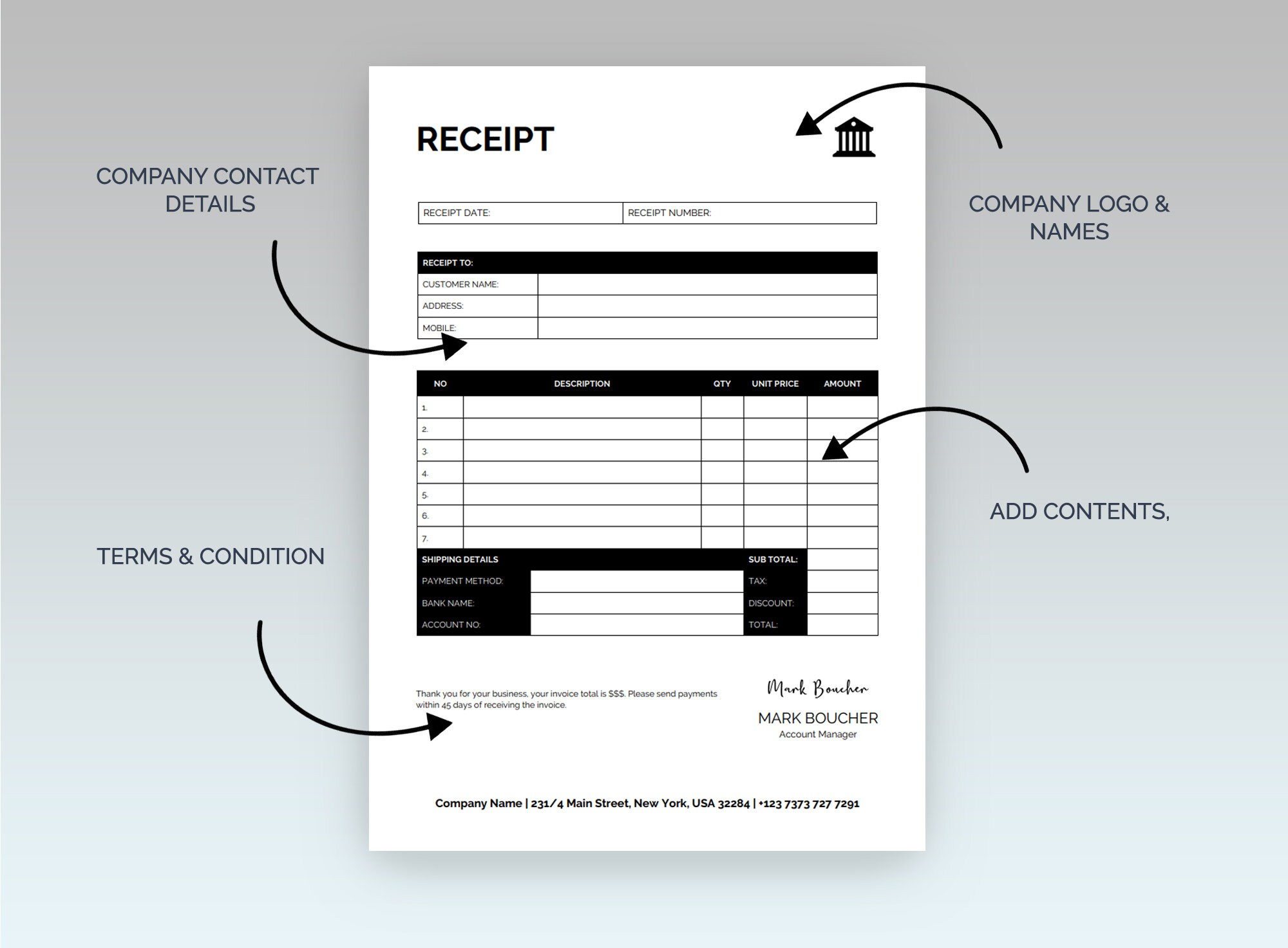 Receipt Template, Editable Receipt Template, Business Receipt, Invoice ...