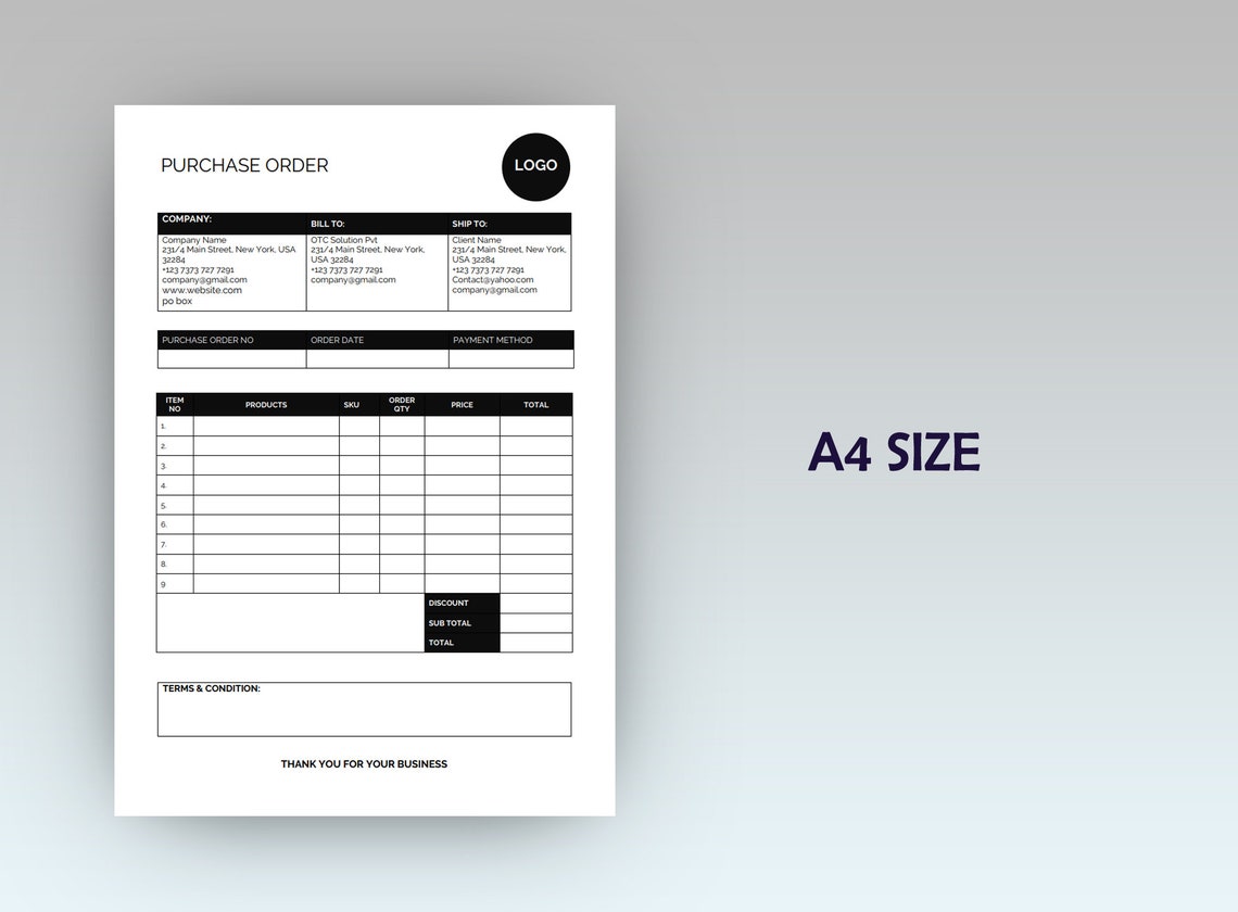 Purchase Order, Purchase Order Form, Editable Purchase Order Microsoft ...