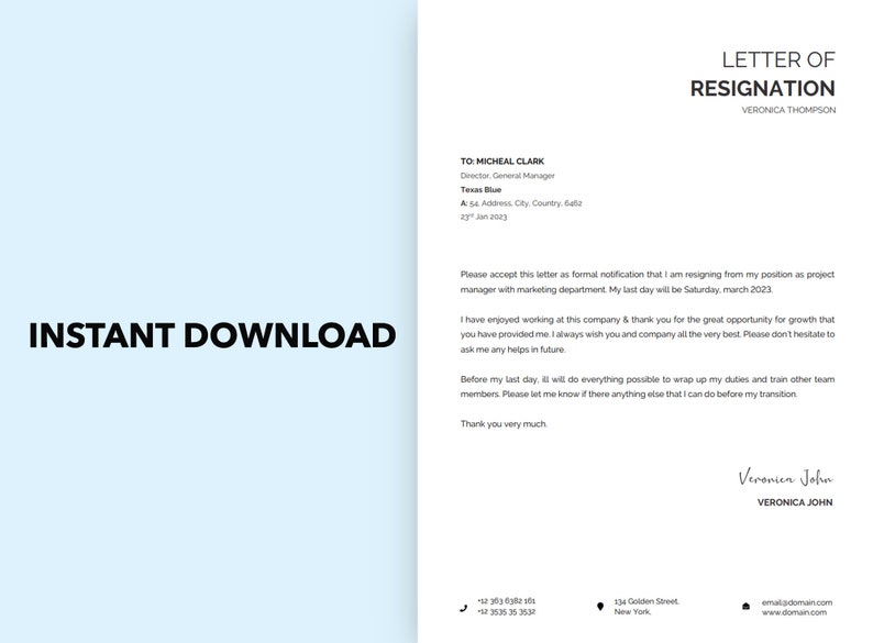 Resignation Letter Template, Professional Resignation Letter With ...