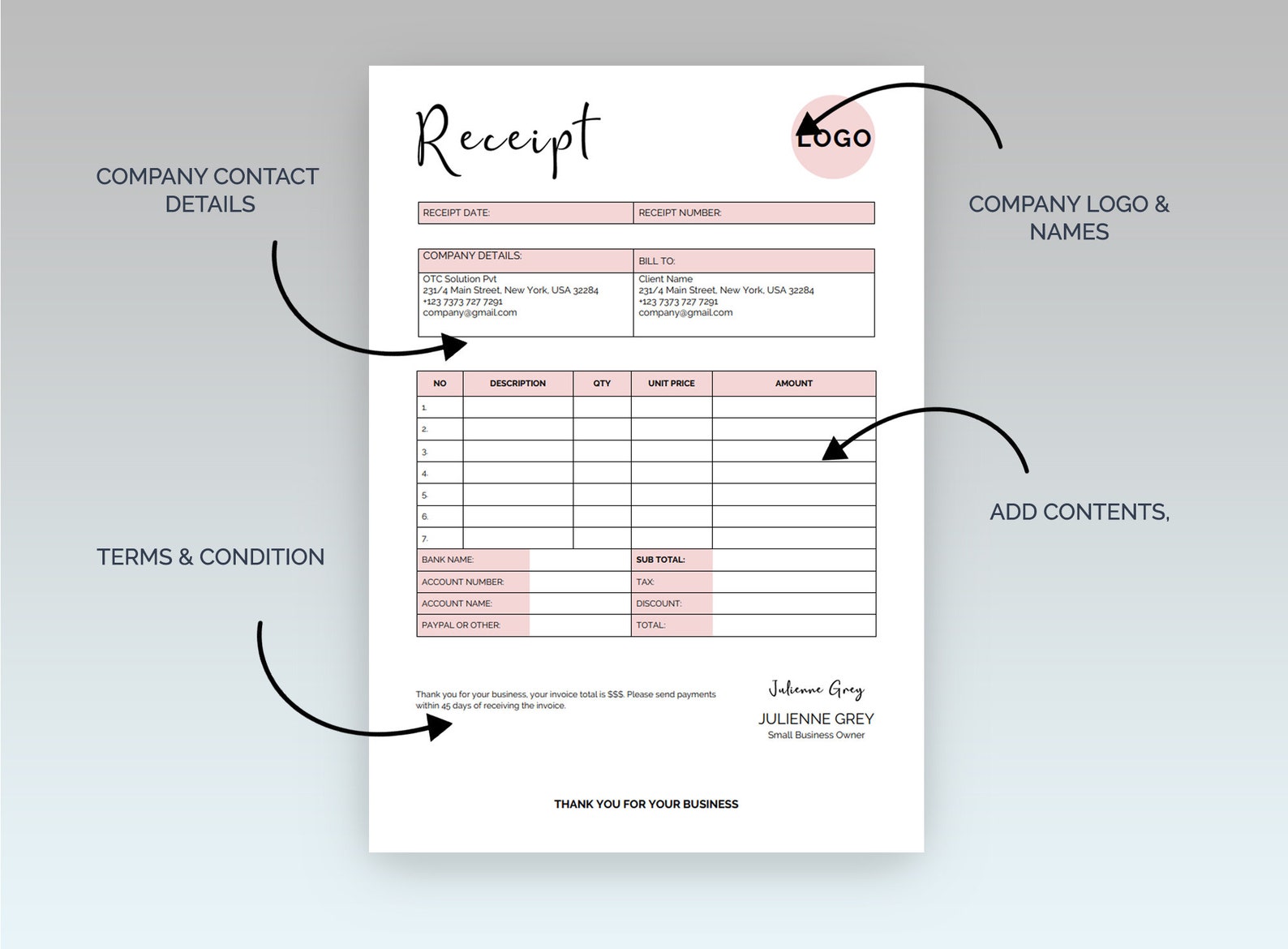 Editable Receipt Template Business Receipt Receipt Template Receipt ...