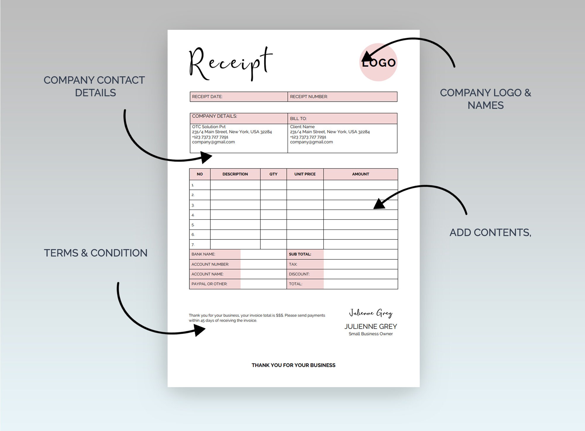 Editable Receipt Template Business Receipt Receipt Template Receipt ...