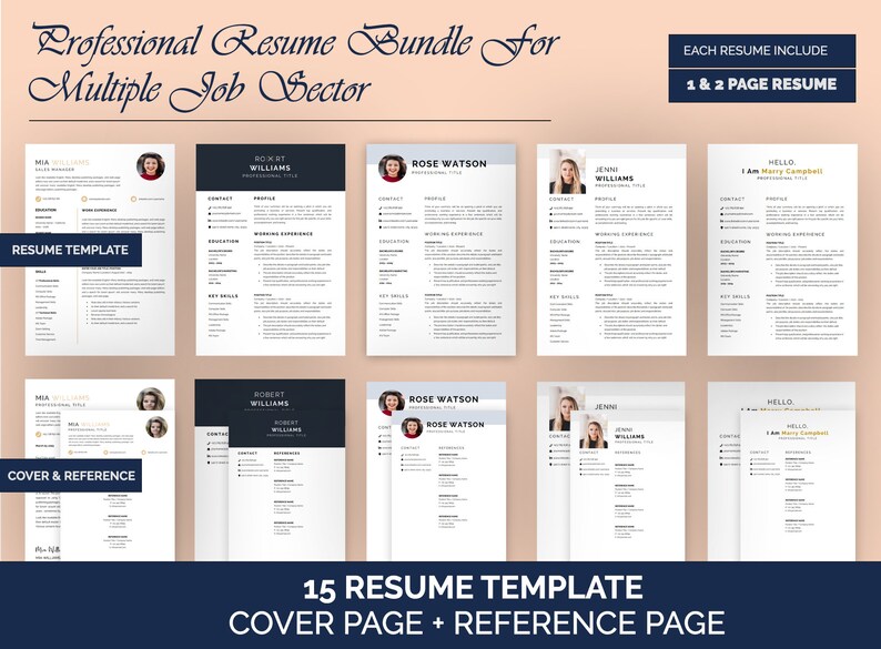 Modern Resume Template Word Bundle, Resume Template Word, Clean ...