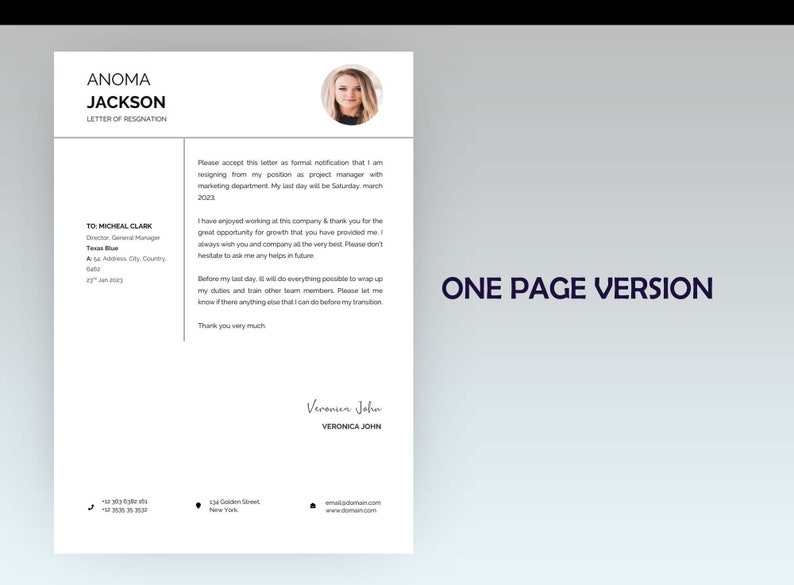 Resignation Letter Professional Resignation Resignation - Etsy