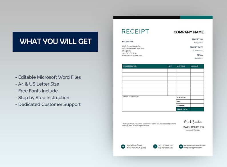 Editable Receipt Template, Business Receipt Template, Microsoft Word - Etsy