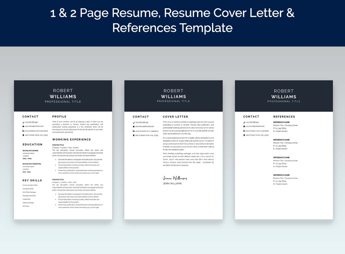 CV Template, Clean Modern Executive Resume Template Bundle, Resume ...