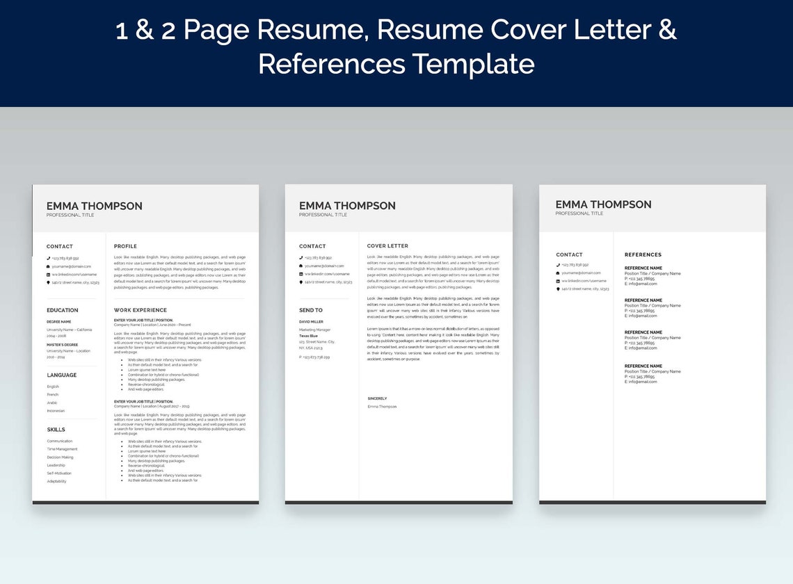 CV Template, Clean Modern Executive Resume Template Bundle, Resume ...