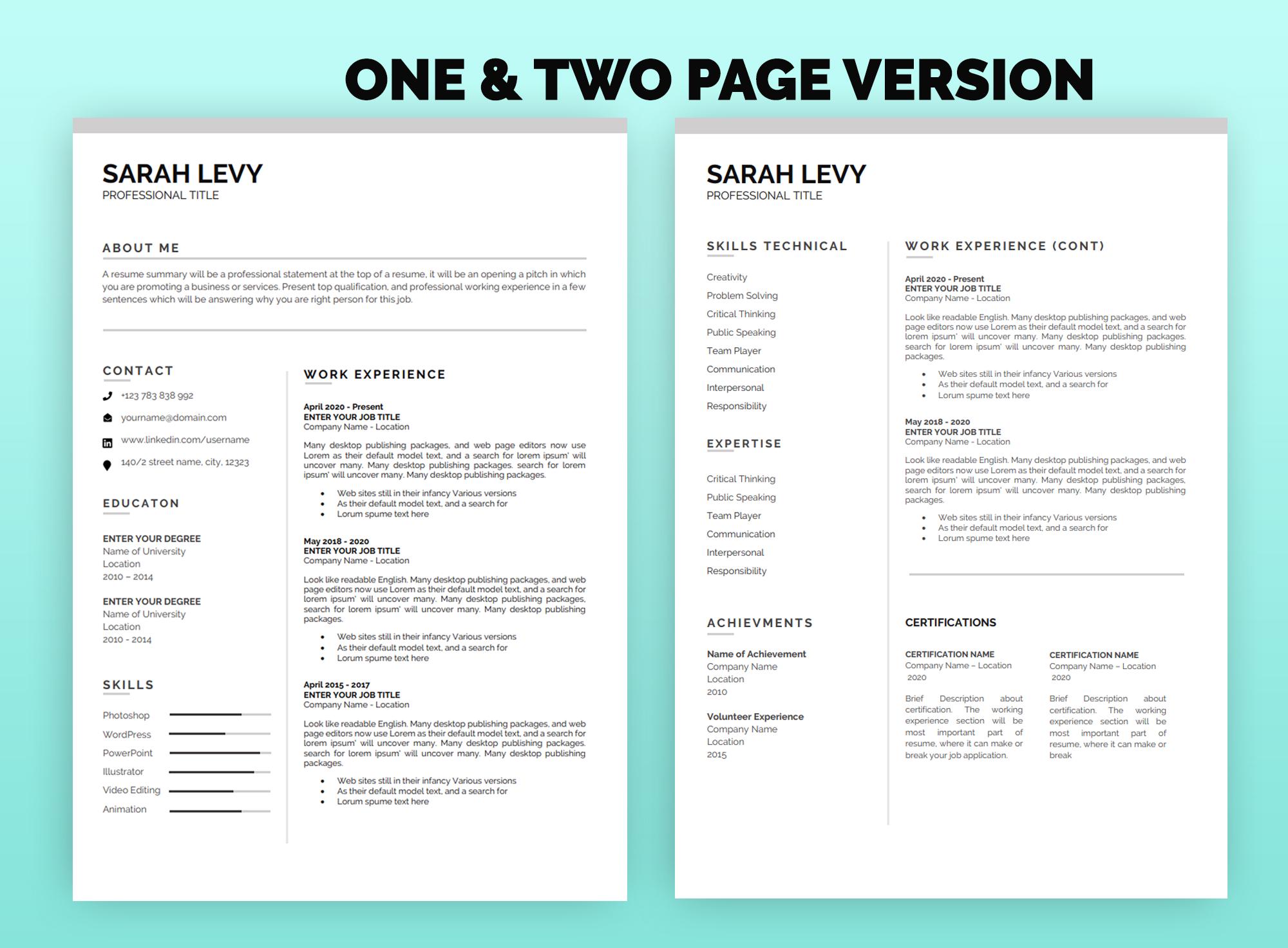 Resume Template Word, Modern Resume Template, CV Template, 2 Page ...