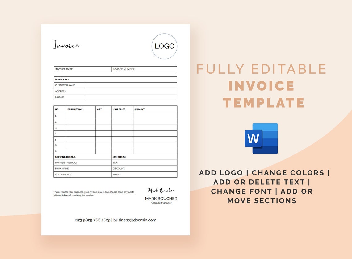 Editable Invoice Template, Business Invoice Template Printable, INVOICE ...