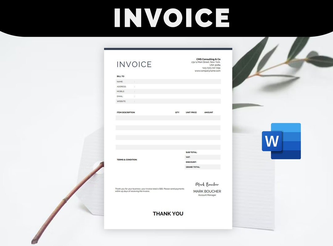 Modern Printable Invoice Template, Invoice Template Word, Business ...