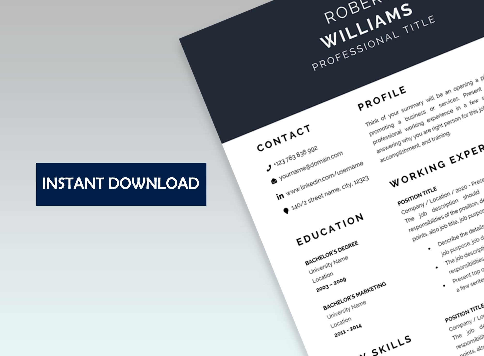 CV Template, Clean Modern Executive Resume Template Bundle, Resume ...